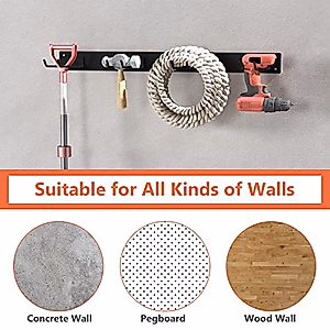 Goplus Garden Tool Organizer, Wall-Mounted Garage Tool Storage Rack with 8 Hooks, 36 Inch Yard Lawn Tool Hanger, Heavy Duty Metal Utility Rack for Shovel, Broom, Rake, Mop, Max Load 330 LBS