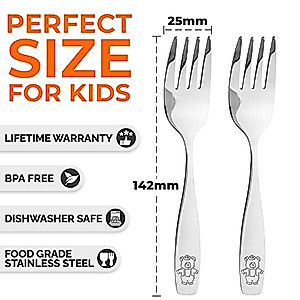 Zulay Kitchen 4-Piece Toddler Silverware Set - Toddler Utensils for Self Feeding - Smooth Edged Kids Silverware Stainless Steel, Mirror Polished, Dishwasher Safe (4 Forks)