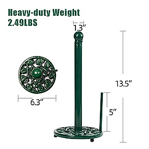 MINLUFUL Cast Iron Paper Towel Holder, Vintage Chic Pumpkin Pattern Weighted Base Roll Paper Towel Holder Stand for Kitchen Bathroom Countertops, Green