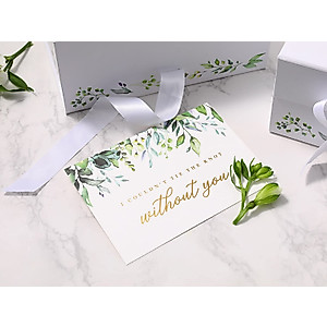 BRIGEL Bridesmaid Proposal Box Set of 3, 3 Will You Be My Bridesmaid Proposal Boxes for Bridesmaid Gifts, Leaf-Patterned White Box with Gold-Foiled Text, Magnetic Closure, and a White Ribbon