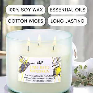 Lime Basil Mandarin 3 Wick Scented Candle with Sandalwood, Ginger & Sage | Natural Stress Relief Aromatherapy Candle 15.8 oz | Strong Scented Soy Candles for Home | Spring Candles for Men & Women