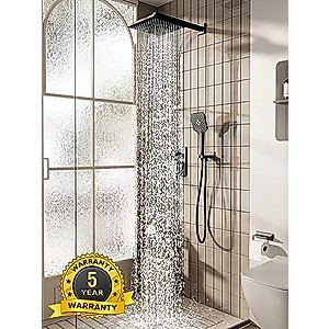 Gabrylly Shower System, 10 Inches Rain Shower Heads with Handheld Spray Combo, Wall Mounted Shower Faucets Sets Complete with Shower Valve Kit, Shower Head and Handle Set, Matte Black