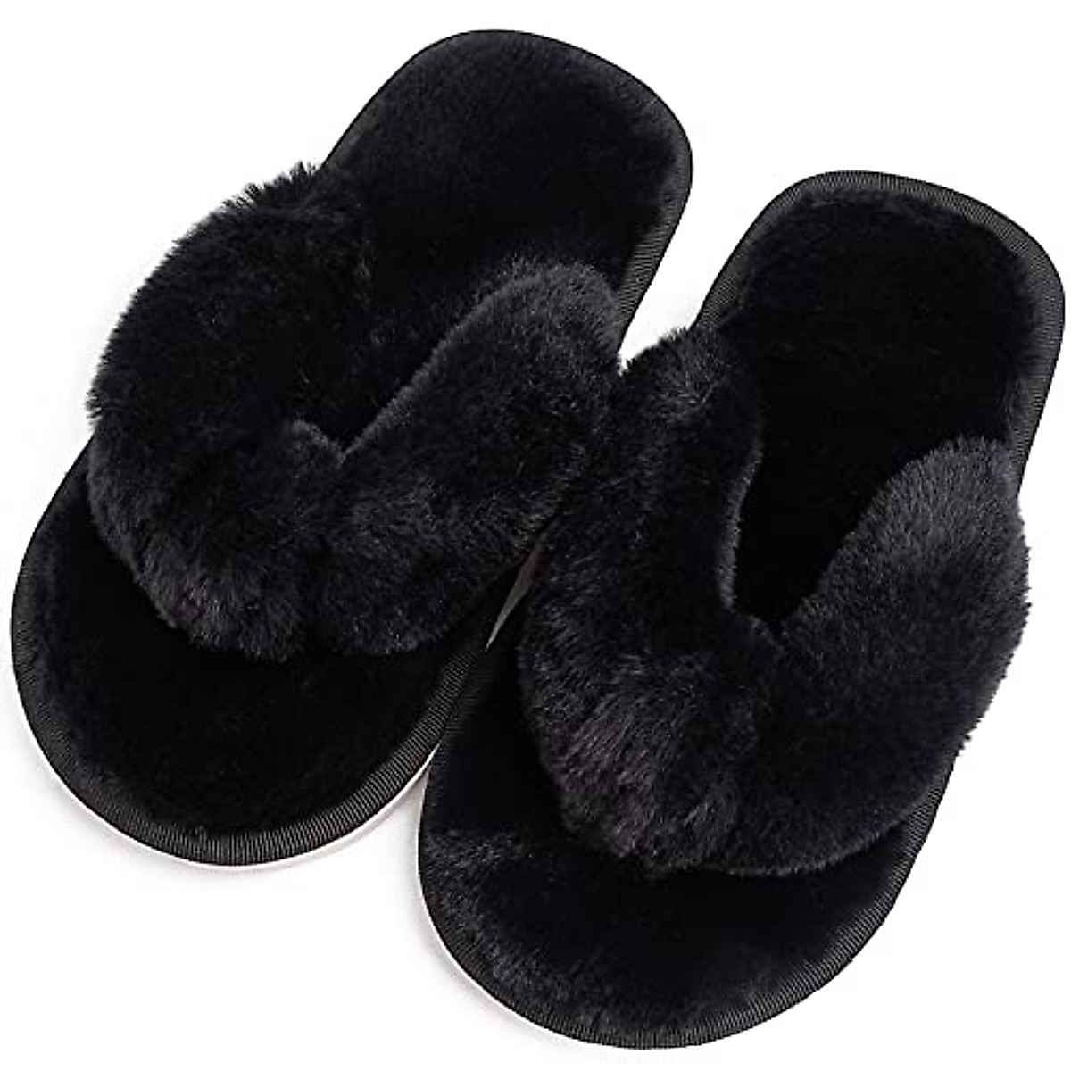 techcity Boys Girls Fuzzy Flip Flop Slippers Kids Cute Soft Comfy Open Toe Fluffy Slip On Thong Flat Sandals House Home Fur Slides Indoor Outdoor