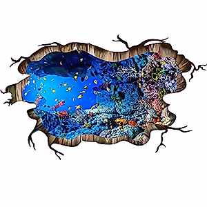 3D Under The Sea Fish Floor Wall Decals, FODIENS Ocean Sea Life Wall Stickers, Removable Peel and Stick Waterproof DIY Wall Art Decal for Kids Room Nursery Living Room Bathroom Playroom