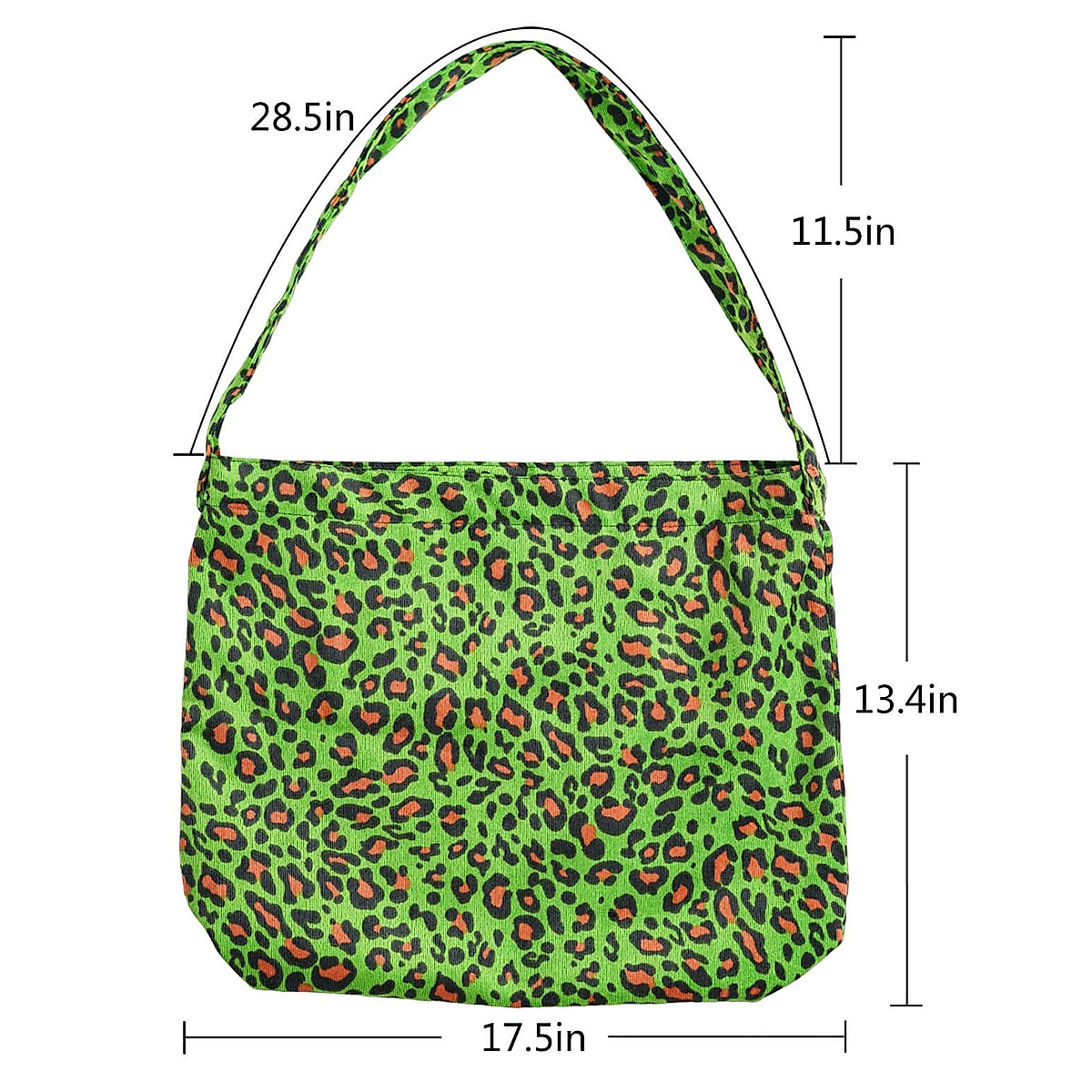 ZAIIVE Leopard Pattern Corduroy Tote Bag, Retro Green Leopard Print Crossbody Corduroy Shoudler Bag For Women Travel Shopping With Magnetic Snap