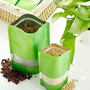 TOCKONIMN Stand-up Pouch Smell-Proof Edible Bag Packaging for Food-Storage 100 Pack Resealable Containers for Candy Products Heat Sealable Ziplock Bags with Clear Window (5.5"x7.8", green)