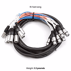 Seismic Audio Speakers 8 Channel Low Profile XLR Send Sub Snake Cable, XLR Splitter Cable, 15 Feet