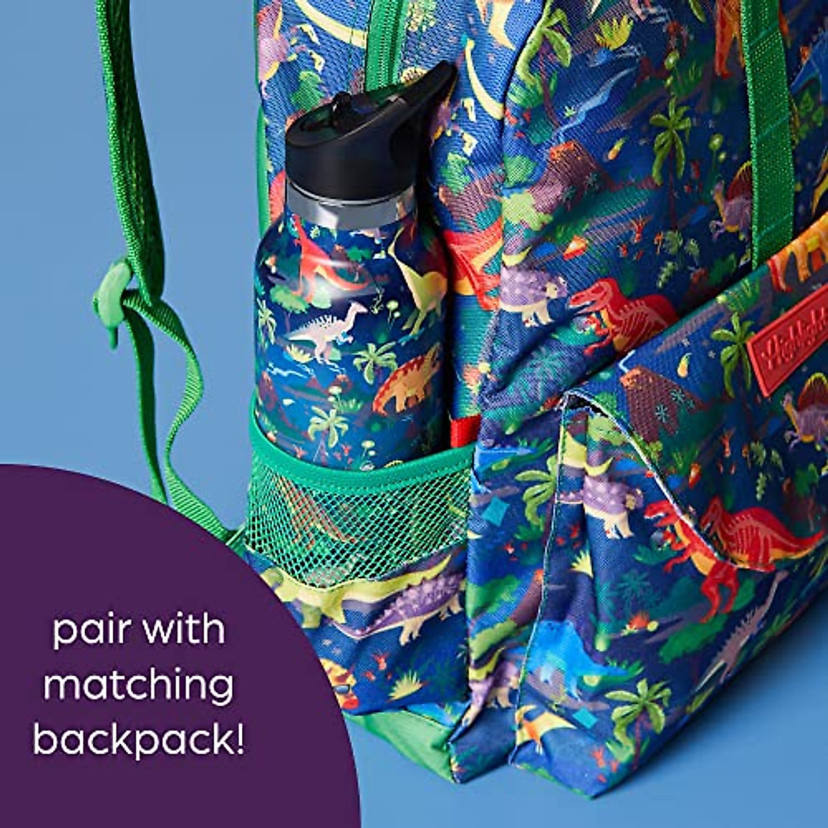 Highlights Insulated Water Bottle for Kids, 20-Ounce Stainless Steel Water Bottles for Boys and Girls, Double Wall Vacuum Insulated, Kids Water Bottle for School (Dinosaur - Green)