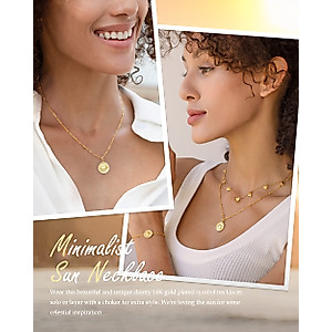 CDE 14K Gold Plated Sun Coin Birthstone Pendant Necklaces for Women 925 Sterling Silver, Christmas Birthday Anniversary Jewelry Gift for Women Girlfriend Mom Daughter Her