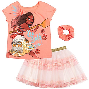 Disney Moana Toddler Girls Graphic T-Shirt Mesh Skirt and Scrunchie 3 Piece Outfit Set 5T