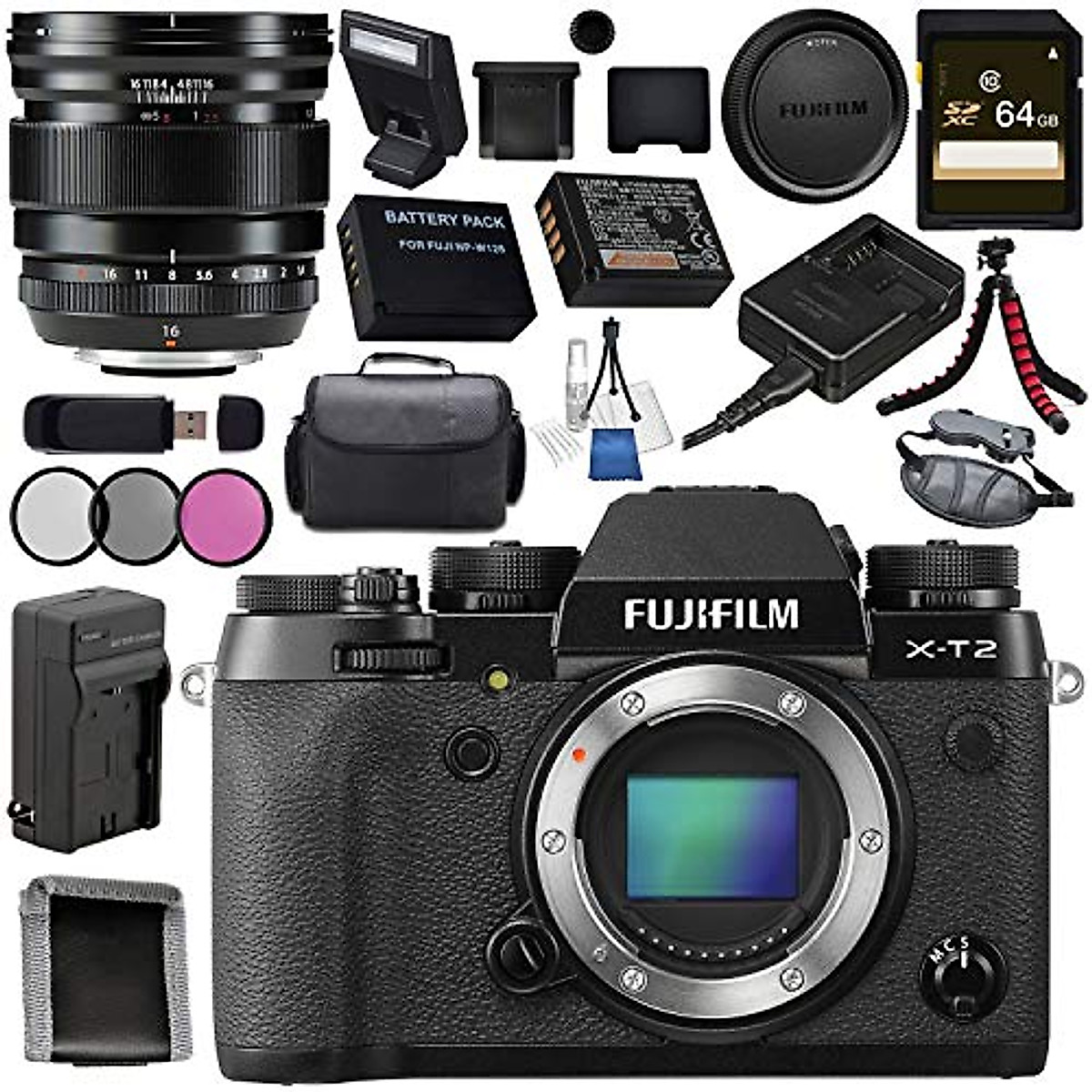Fujifilm X-T2 Mirrorless Digital Camera (Body Only) 16519247 + Fujifilm XF 16mm f/1.4 R WR Lens 16463670 Bundle