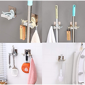 WAVALP Broom Holder Wall Mount with Command Hooks Heavy Duty Mops Holder Organizer with Command Strips Anti-Slip Home Storage and Organization Tool (White 6 pcs)