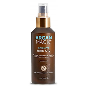 Argan Magic Intensive Hair Oil - Restores Manageability and Elasticity | Adds Shine and Gloss | Controls Frizz | Made in USA, Paraben Free, Cruelty Free (4 oz)