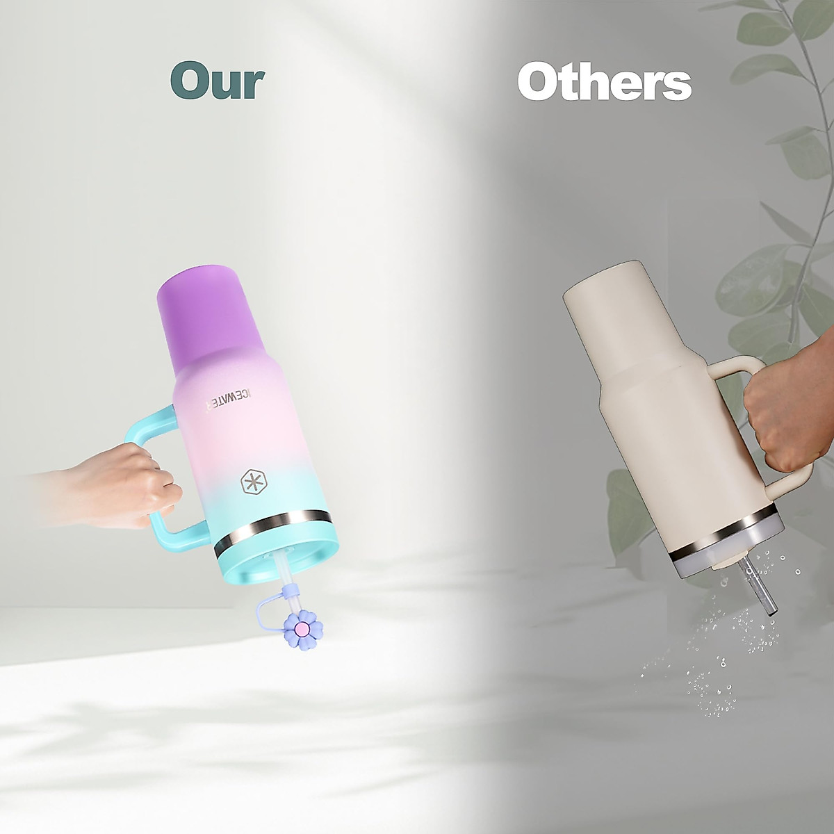 ICEWATER - 40 oz Tumbler with Handle & 2 Lids (Standard Straw and Flip Straw) | 100% Leak Proof | Cup Holder Friendly | Insulated Water Bottle for Coffee | Keep Cold for 36 Hours (Nightfall Blue)