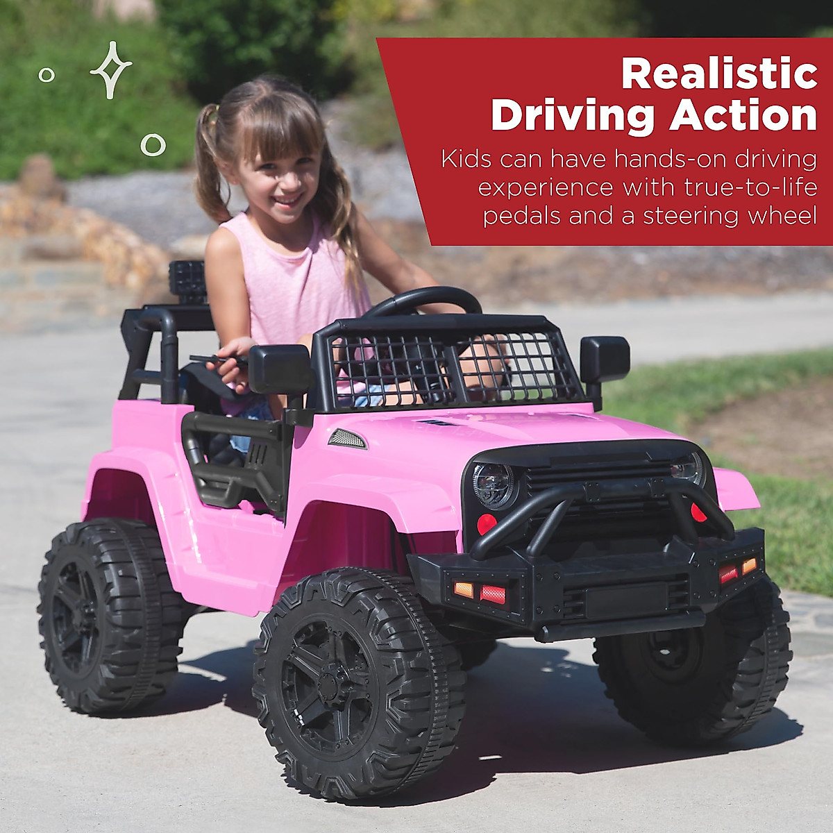 Best Choice Products 12V Kids Ride On Truck Car w/Parent Remote Control, Spring Suspension, LED Lights, AUX Port - Pink