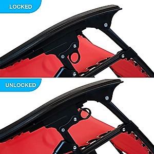 Sun-Ray Oversized Patio Chair with Leg Stabilizers and Big Cupholder, Adjustable Zero Gravity Folding Reclining Outdoor Chair with Pillow, Ruby Red