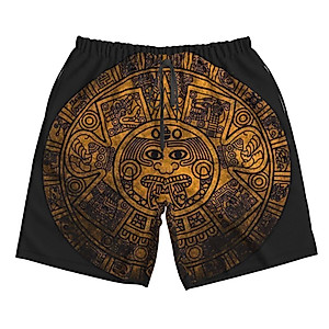 Aztec Calendar Mayan Sun Stone Men's Swim Trunks Drawstring Beach Shorts Quick Dry Surf Trunk Gym Shorts
