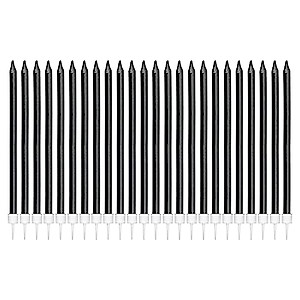 LUTER 24pcs Metallic Birthday Candles in Holders Black Tall Birthday Cake Candles Long Thin Cupcake Candles for Birthday Wedding Party Decoration