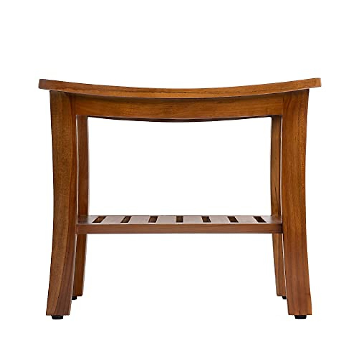 The Teaky Hut Teak Wood Waterproof Shower Bench - with Shelf, 21 Inch, Wooden Seat Stool for Bathroom, Spa, Garden, Fully Assembled