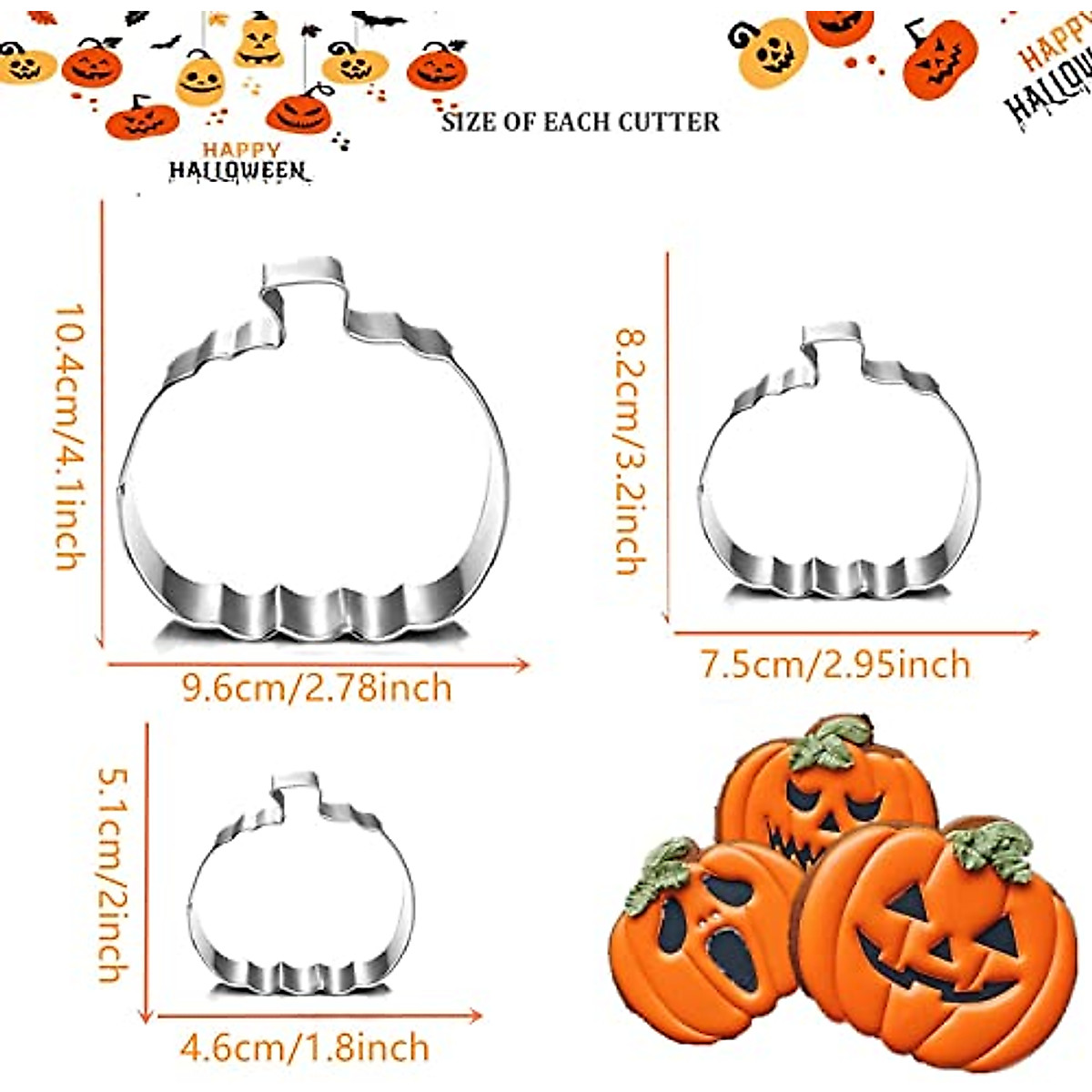 Pumpkin Cookie Cutters Set, 4", 3.22", 2" Large Fall Halloween Thanksgiving Cookie Cutters for Harvest Holiday Decoration Party Supplies