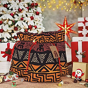 African Mud Cloth Tribalchristmas Drawstring Gift Bag, Linen Drawstring Gift Bag, Reusable Drawstring Gift Bag, Used For Christmas, Birthday, Wedding Supplies