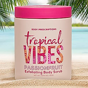 Body Prescriptions Exfoliating Body Scrub | 21.16 Oz Body Cleanser Infused with Passionfruit | Daily Body Wash for Nourished and Ultra Smooth Skin, ?Tropical Vibes?