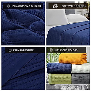 Throw Blanket- Navy Blue Throw -King Size- Boho Throw Blanket-Waffle Throw Blanket- Soft Summer Blanket for Bed Cover/Bedspread Sofa/Couch