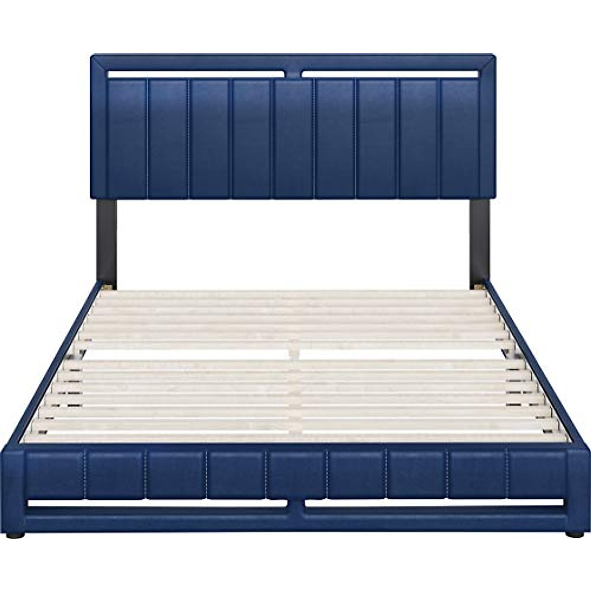 Boyd Sleep Beaumont Upholstered Platform Bed with Headboard, Mattress Foundation with Strong 14 Wood Slat Supports, No Box Spring Required, Black Faux Leather, Size Queen