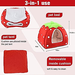 Mygeromon Guinea Pig Bed Rabbit Hideout Warm Fleece Cuddle Cup Washable Winter Sleeping House for Small Pet/Ferret/Chinchilla/Bunny (Strawberry Style)
