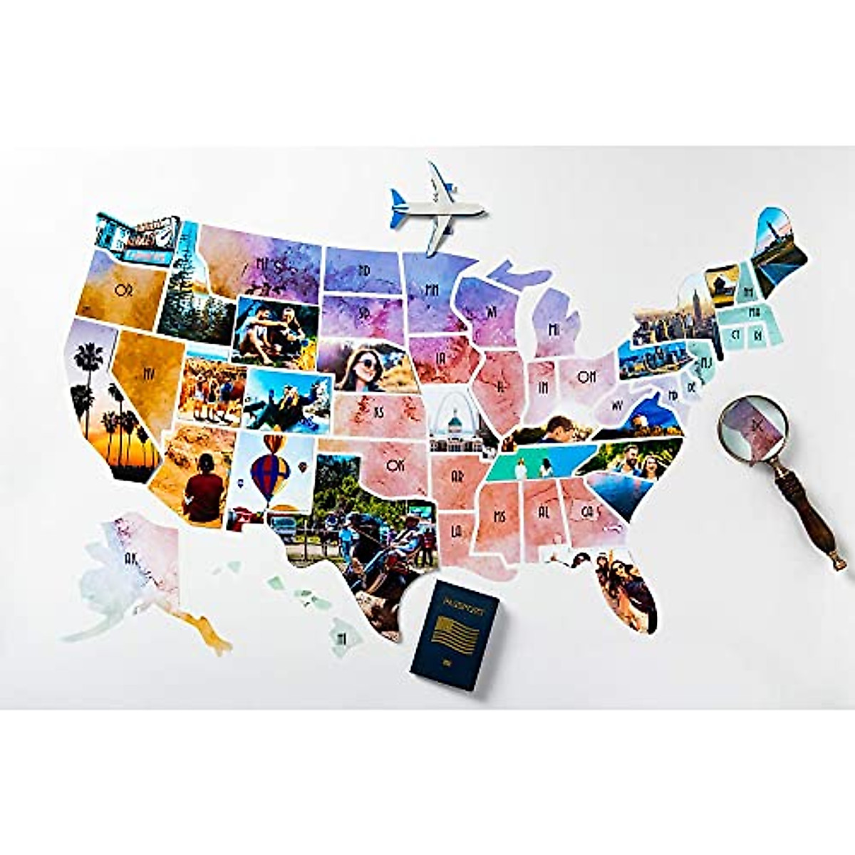 US Photo Map – 24 x 36 inch Light Watercolor United States Travel Memory Map – Personalize with Photos of the States You've Been To - Includes Cutting Stencils and Photo Cropping Website Access