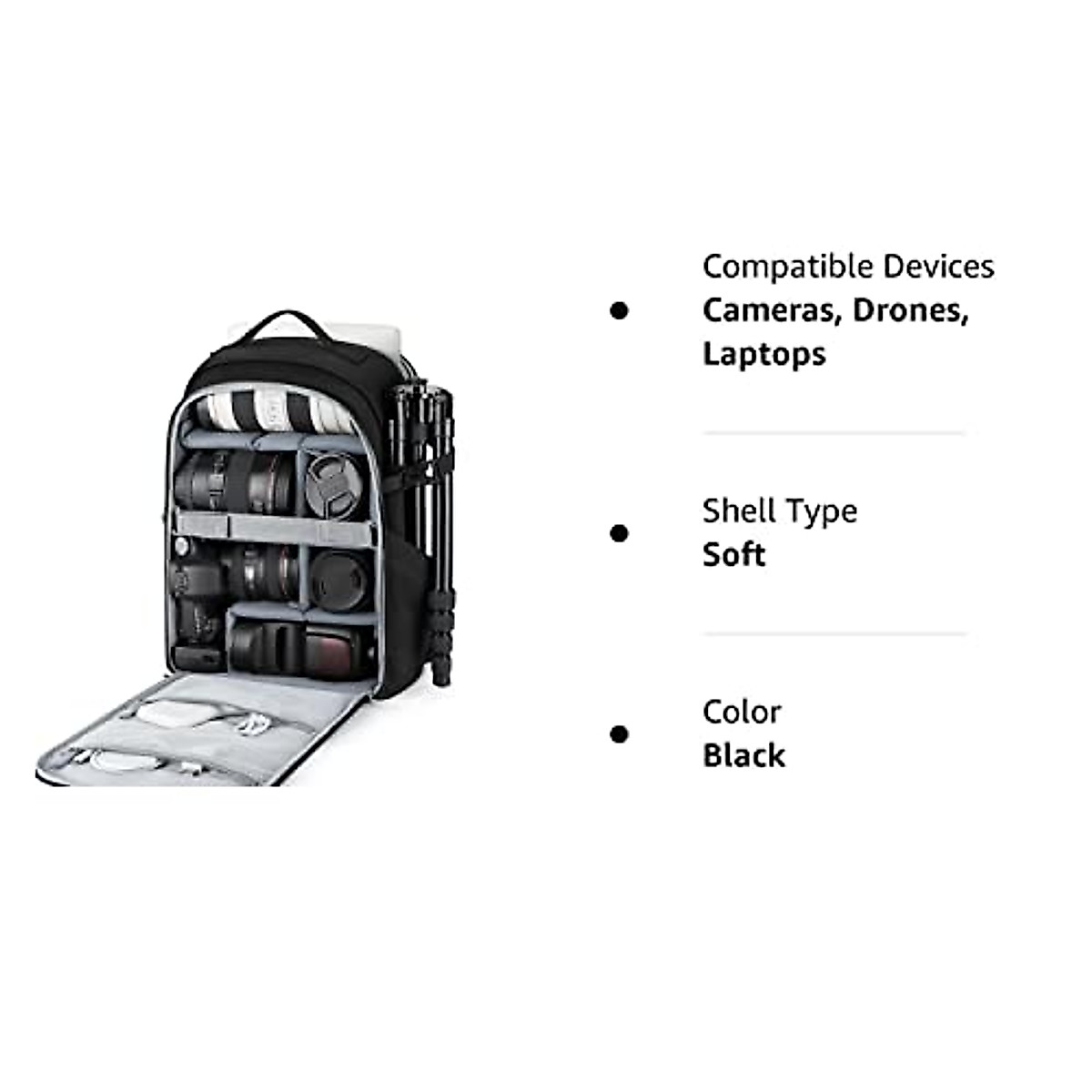 Camera Backpack,BAGSMART DSLR SLR Camera Bag Backpack Fits 15.6 Inch Laptop,Anti-Theft Waterproof Camera Case for Photographers,Men Women,with Rain Cover,Tripod Holder,Black