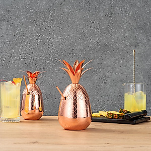 Restaurantware 24-OZ Pineapple Drink Tumbler: Perfect for Bars Restaurants and Catered Events - Copper Drink Cup with Silver Stainless Steel Interior Lining and Straw Slot - 1-CT