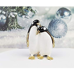 Furuida Trinket Box Penguin with Hinged Enameled Jewelry Box Classic Animal Ornaments Metal Craft Gift for Home Decor