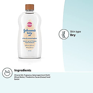 Johnson's Baby Oil, Mineral Oil Enriched with Shea & Cocoa Butter to Prevent Moisture Loss, Hypoallergenic, 20 fl. oz