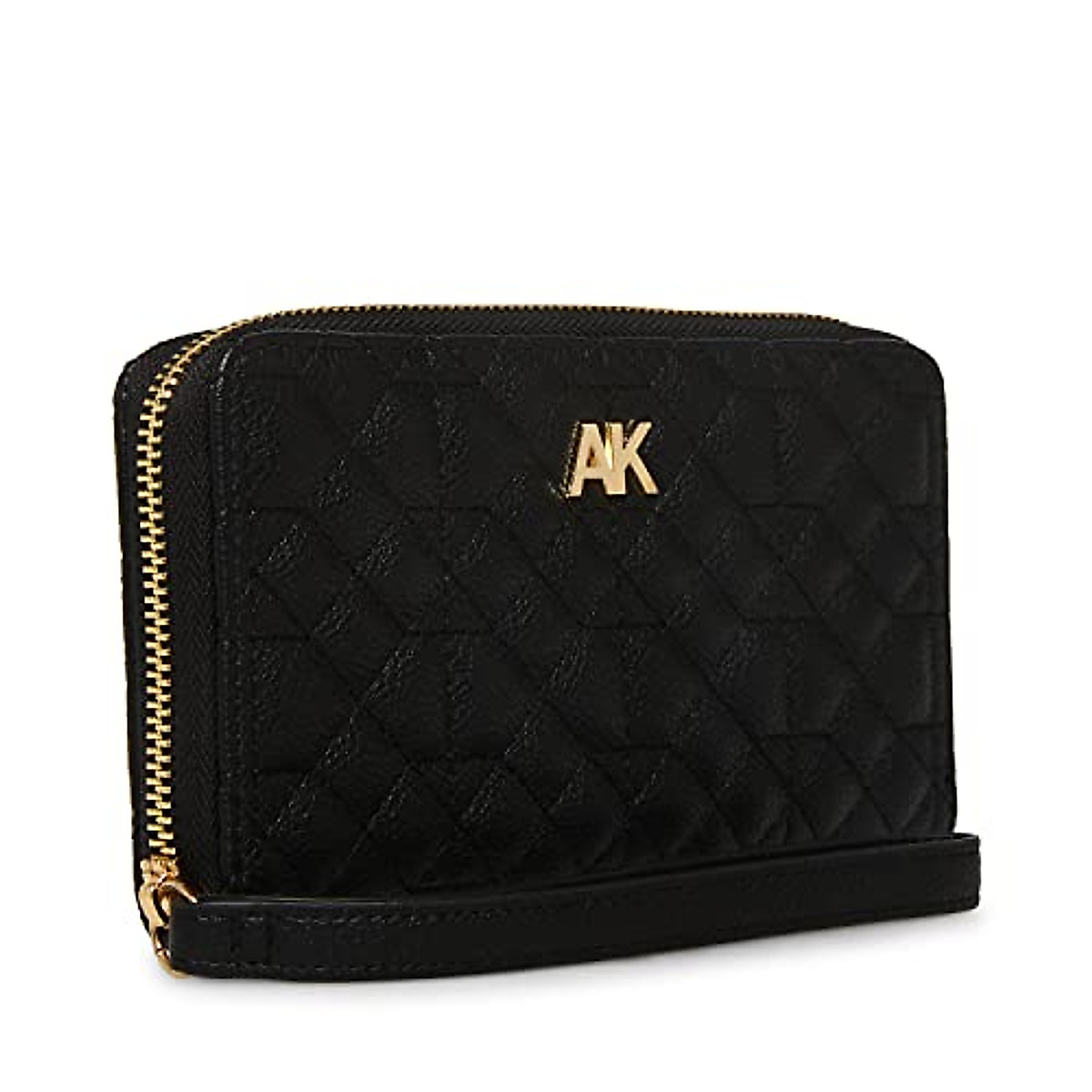 Anne Klein Womens Ak Quilted Ak Zip Around Wallet top handle satchel, Black, One Size US