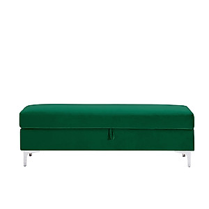 CITYLIGHT Ottoman with Storage for Bedroom, Storage Ottoman Bench Modern Velvet Upholstered Bench Metal Legs for Living Room, Entryway, or Bedroom, Holds Up to 500 Pounds (Green)
