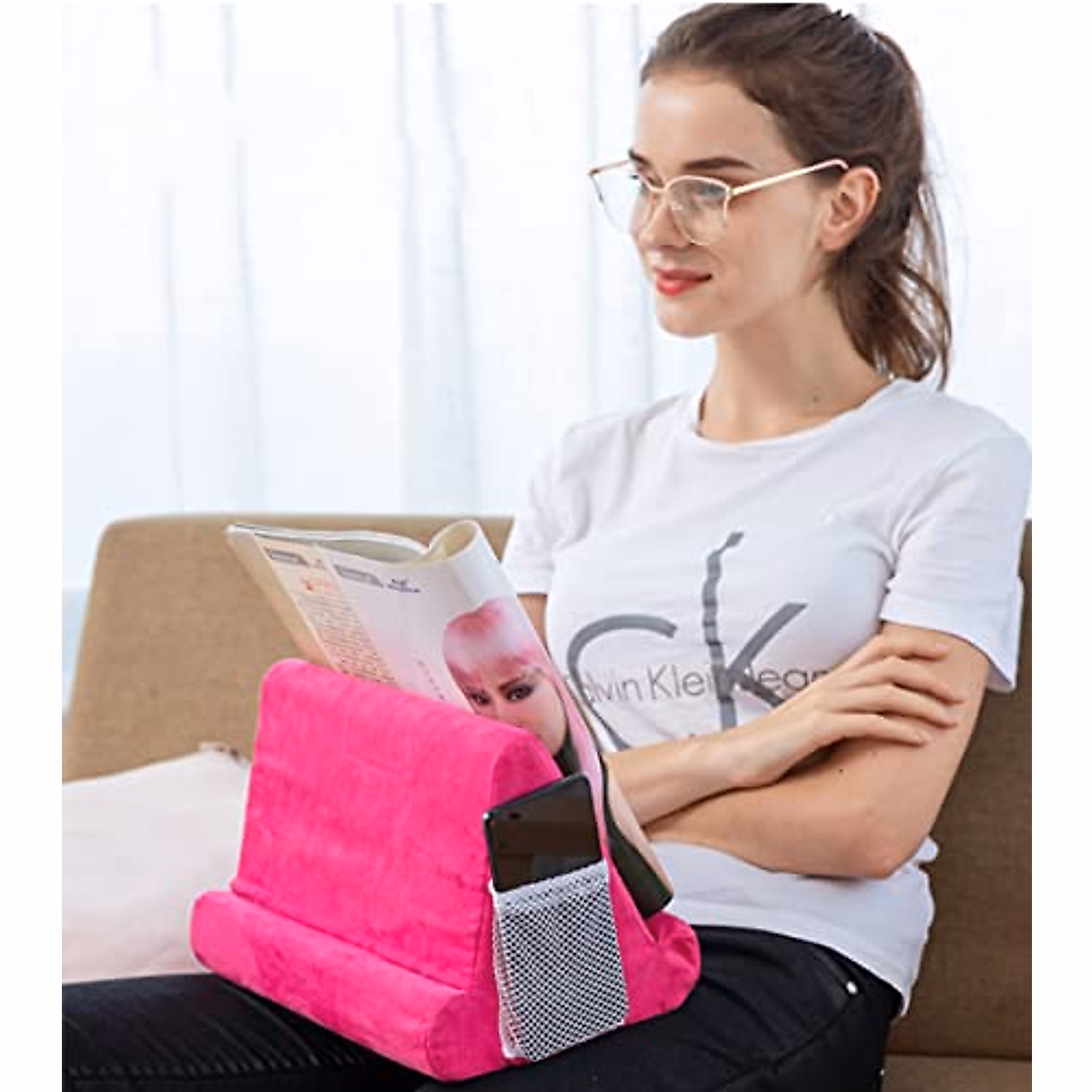 JoinHome Soft Pillow Tablet Pillow Stand for Ipad Stand Mult-Angle Tablet Phone Holder Lap Stand Mobile Phone Holder (Light Blue)