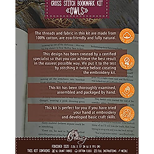 Povitrulya Counted Cross Stitch Kit - DIY Kits for Adults or Kids - Funny Embroidery Bookmark - Easy to Use - Craft Collection - Owls