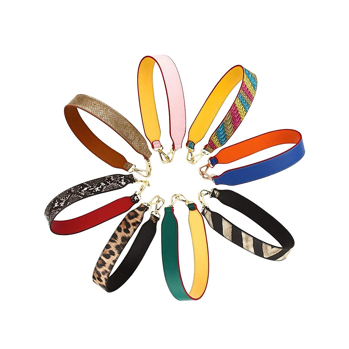 Purse Straps Replacement PU Leather Handbags Strap Shoulder Bag Straps Phone Pendant (Pink Serpentine - Yellow)