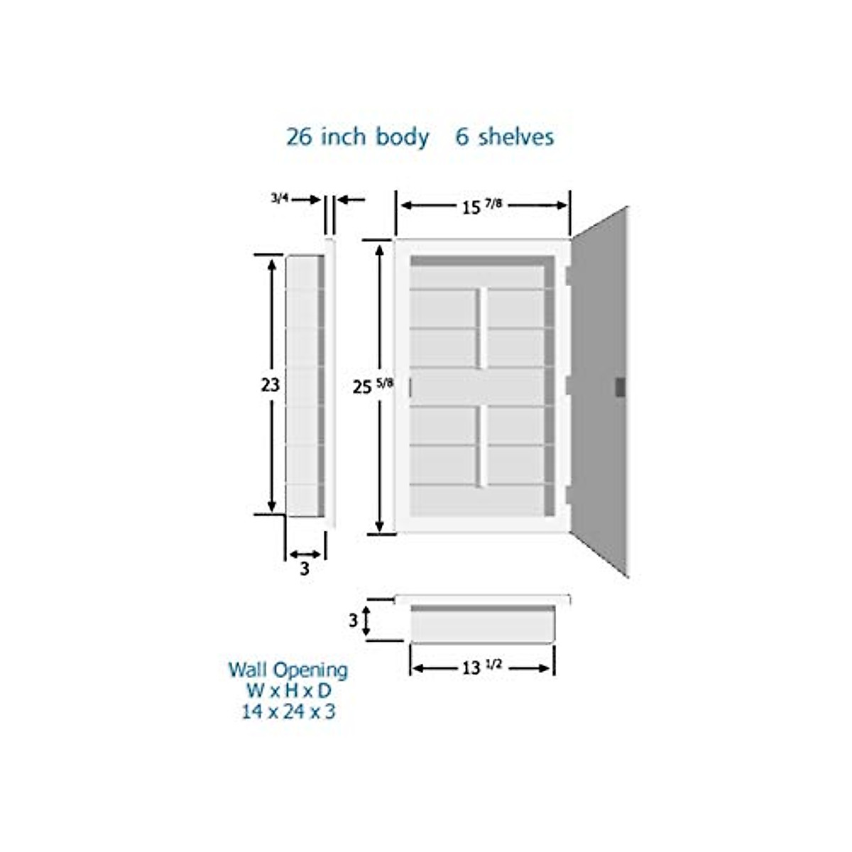 Zaca Spacecab Media Recessed Medicine Cabinet, 16" W x 26" L