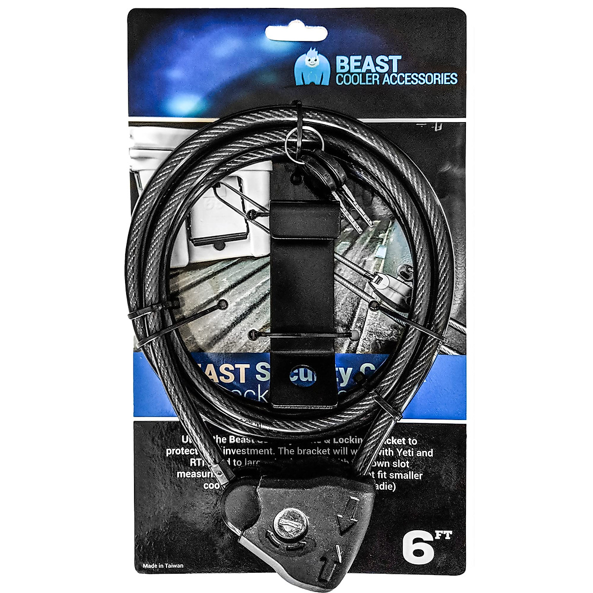 Cable Lock and Bracket in One! Compatible with Yeti & RTIC Coolers - Designed for Medium to Large Sized Yeti & Rtic Coolers (Does Not Fit Roadie) and Other Outdoor Equipment Such As Your Bike or Kayak