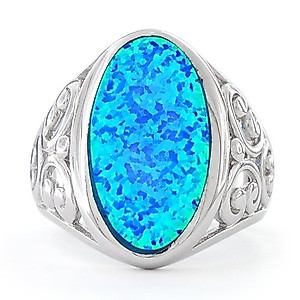 SILVERCLOSEOUT Sterling Silver Oval Created Blue Opal Cocktail Ring - Size 4