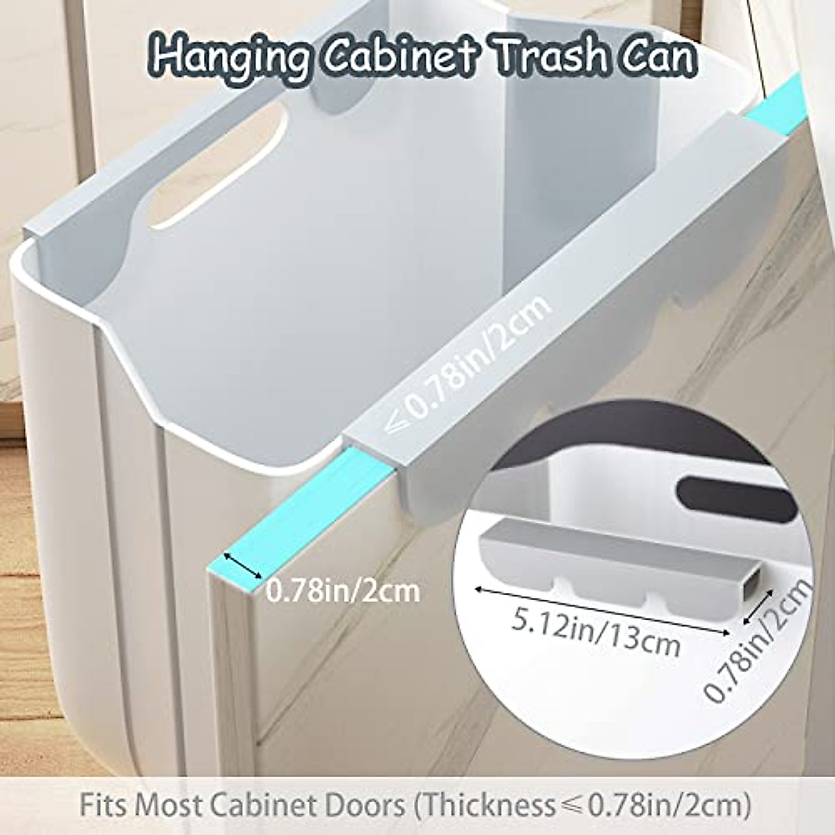SHAIDOJIO Hanging Kitchen Trash Can, Collapsible Trash can for Kitchen, Wall Mounted Foldable Small Garbage Can Compost Bin, 2.6 Gallon Under Sink Waste Bin for Cabinet/Bedroom/Car/Bathroom (Grey)