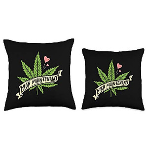 Weed Pillows Cannabis Marijuana 420 Pot-head Gifts High Maintenance Weed Cannabis Pocket 420 THC Stoner Gift Throw Pillow, 18x18, Multicolor