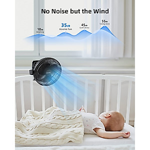 Koonie 10000mAh Clip on Fan Rechargeable, 8-Inch Battery Operated Desk Fan, USB Fan with 4 Speeds, Strong Airflow Sturdy Clamp for Golf Cart Office Desk Outdoor Travel Camping Tent Gym Treadmill,Black
