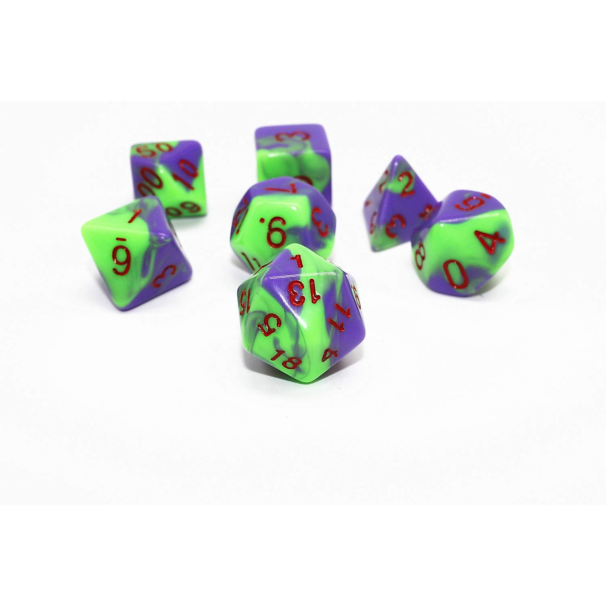 DND Dice Set Purple & Green RPG Polyhedral Dice Fit Dungeons and Dragons(D&D) Pathfinder MTG Tabletop Role Playing Game 7-Die Dice Set
