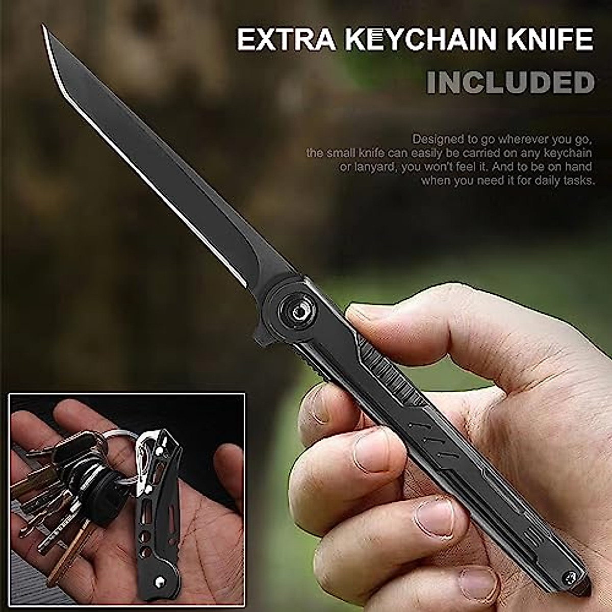 Folding Pocket Knife for Men with Clip, EDC Knives with Tanto Blade, Slim Gentleman's Knife for Outdoor Camping Hiking, Foldable Box Cutter Everyday Carry ?Black?