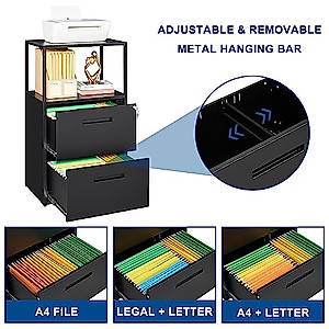 Fesbos File Cabinet with Shelves & 2 Lockable Drawers - Home Office Lockable Lateral Filing Cabinet for Hanging Files Letter/Legal/F4/A4 Size - Assembly Required