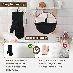 5Pcs Oven Mitts and Pot Holders, 500°F High Heat Resistant Silicone Kitchen Oven Mitts, Waterproof, Non-Slip, Easy to Clean, Cotton Lined Oven Gloves, BPA-Free, Oven Mits Set for Baking and Cooking