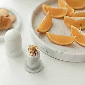 JIMEI Marble Toothpick Holder with Lid, Toothpick Dispenser Porcelain Cocktail Stick Box Home Living Room Cotton Swab Storage Tank